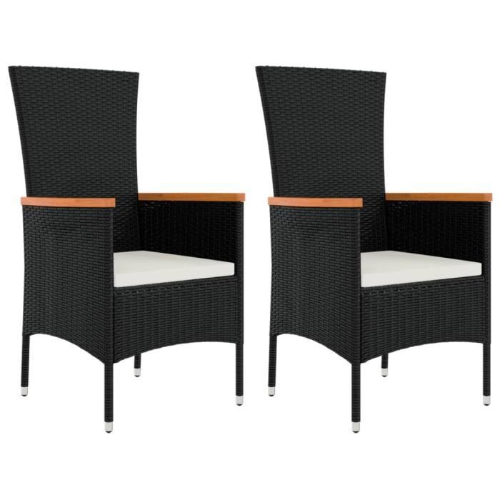 ZHU Ensemble de salon de jardin 3 pcs noir poly rotin et acacia A3157648 Bon Matériel ...