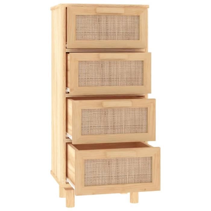 FAN - Buffet Marron 40x30x90 cm Bois de pin massif et rotin naturel ...