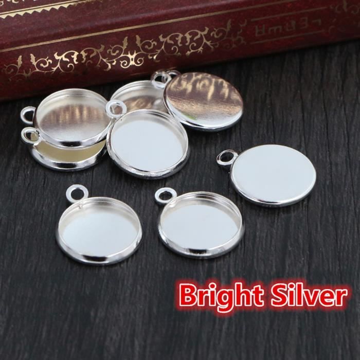 BROCHE,Silver-25mm x 20pcs--8 10 12 14 16 18 20 25 mm plateau de Base rond Cabochon Bezels ...