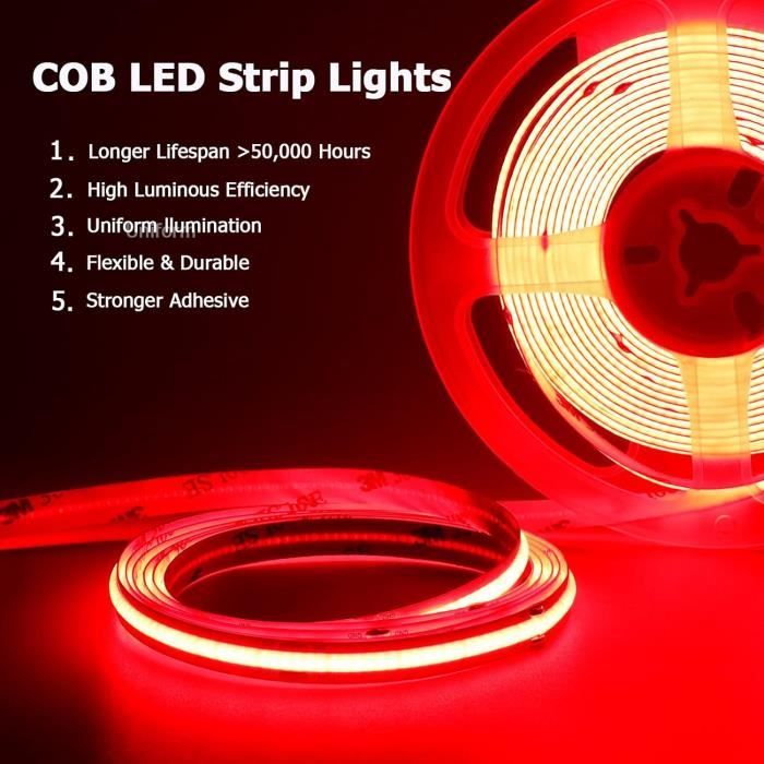 Nornward 12V Cob Ruban Led Rouge 5M Ip65 Étanche Haute Densité 480Led M ...