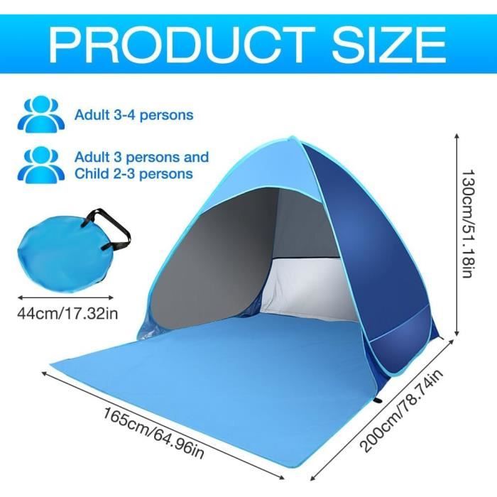 Tente De Plage Pop Up - Protection Uv 50+ - Portable - Pour 4 Personnes ...