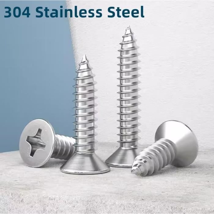 Vis Autotaraudeuses À Tête Plate Croisée, Vis À Bois Cruciforme En Acier Inoxydable Vis À Tête ...