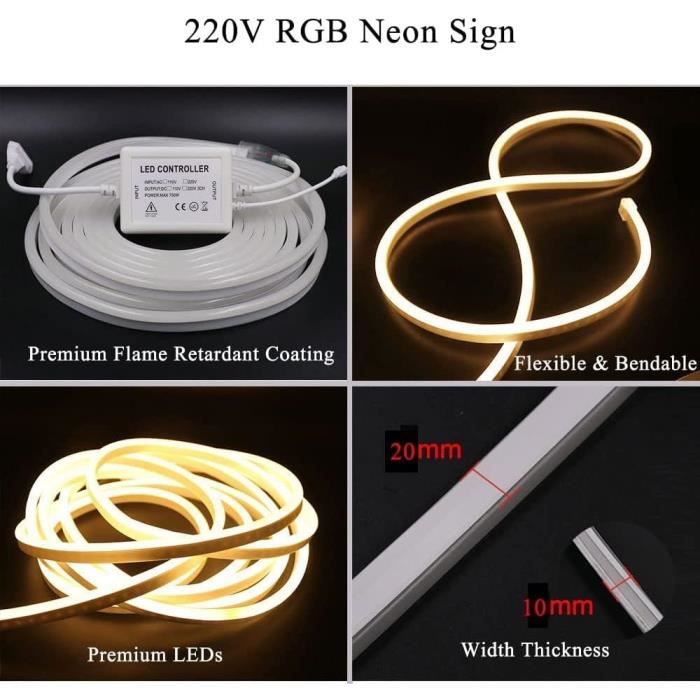 Dimmable Neon Led 220V, Led Ruban 5050 Rgb Lumière Au Néon Ip65 Étanche ...