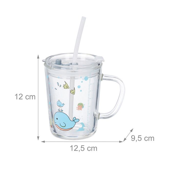 Relaxdays Verre pour enfant en lot de 2, motif de baleine, avec anse ...
