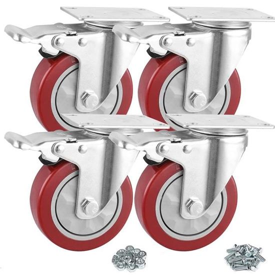 Lot de 4 roulettes de meubles avec frein, roulettes pivotantes 100 mm ...