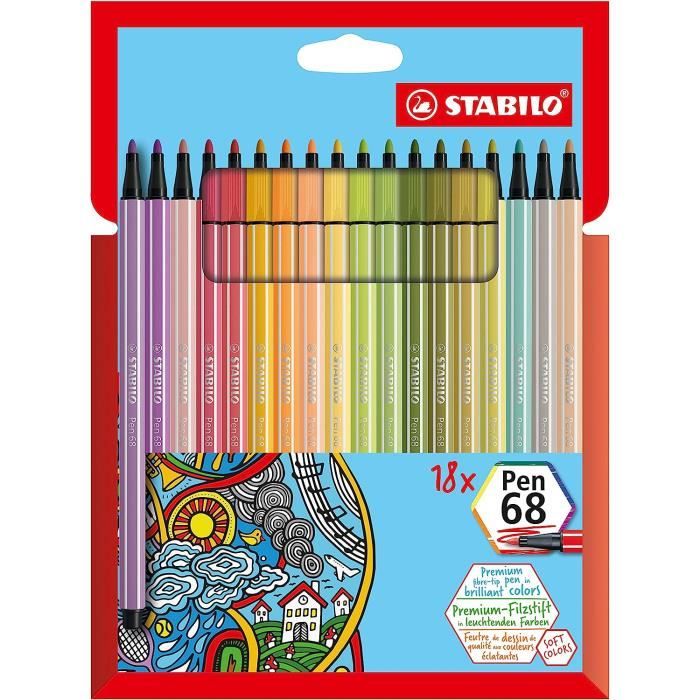 Feutre Dessin - Pen 68 - Etui Carton X 18 Feutres De Coloriage Pointe ...