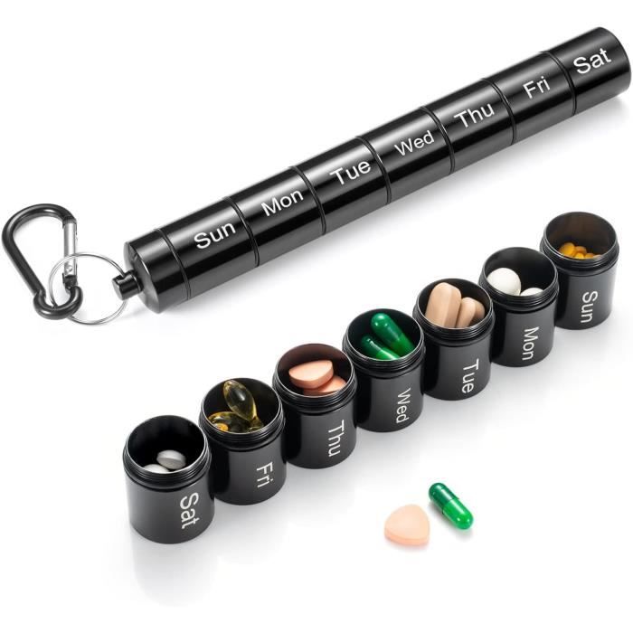 Métal Alu Boîte À Comprimés 7 Jours Compartiments Noir Aluminium Mini ...