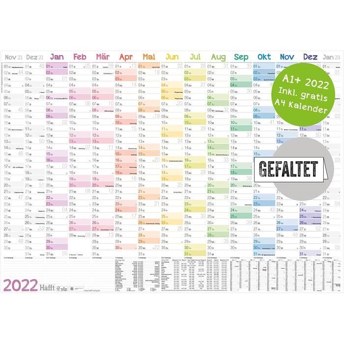 Calendrier mural XXL 2022 plus grand que le format A1 (89 x 63 cm ...