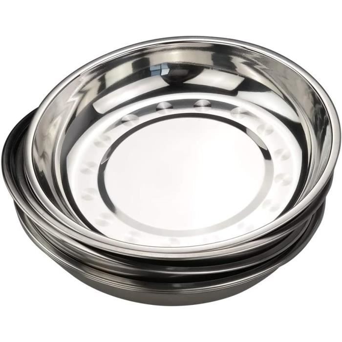 Lot de 6 Assiettes de Service en Acier Inoxydable, Plateau Inox Rond ...