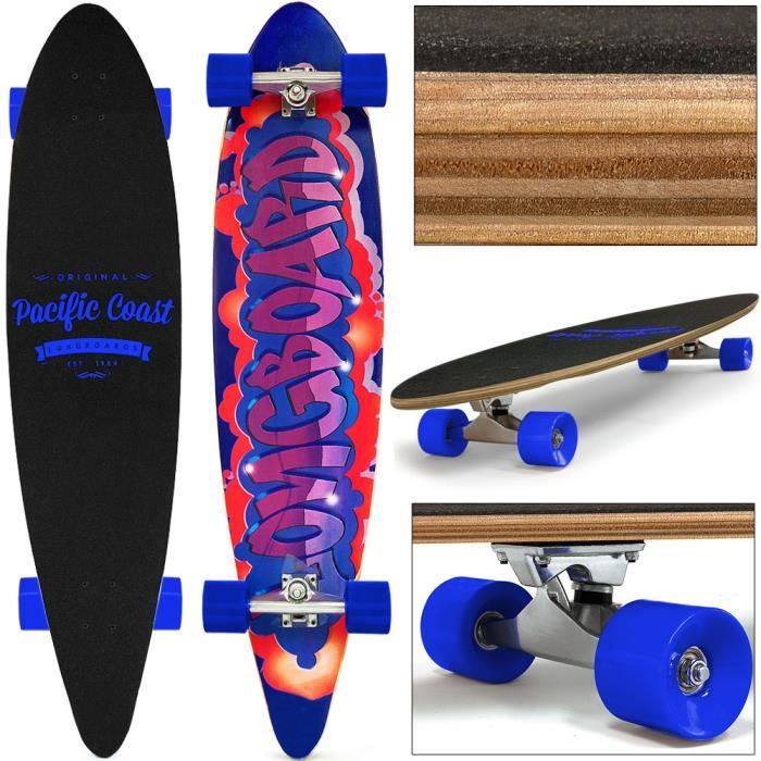 SKATEBOARD LONGBOARD "pacific coast" - 112 x 26cm - Roues ABEC 7 bleu ...