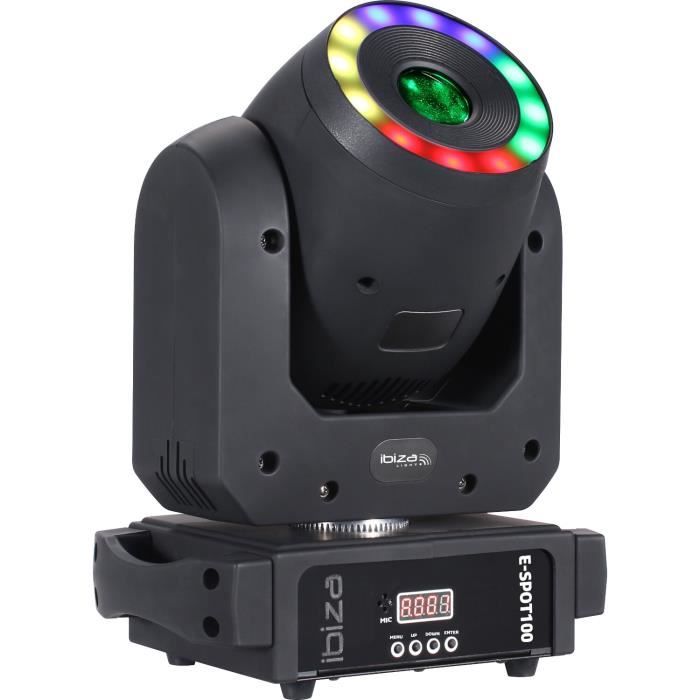 Ibiza Light E-SPOT100 - Lyre DMX SPOT 100W Avec Anneau A LEDS RGB ...