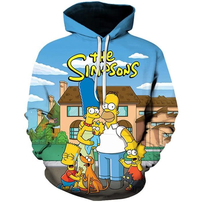 Super Dessin animé feu Les Simpsons Pull à Capuche imprimé Pull Ample ...