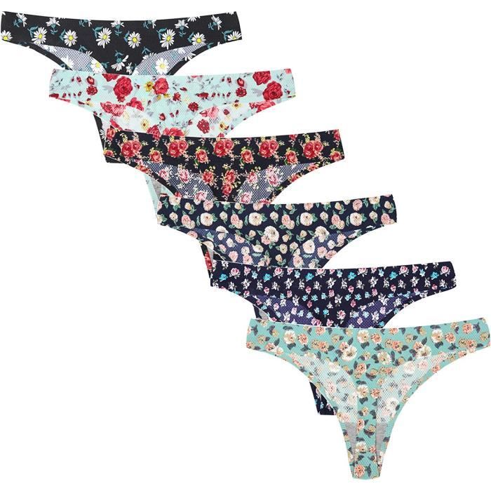 String Femme Tanga Lot de 6 Sexy Floral sans Couture Ultra-Soyeux ...