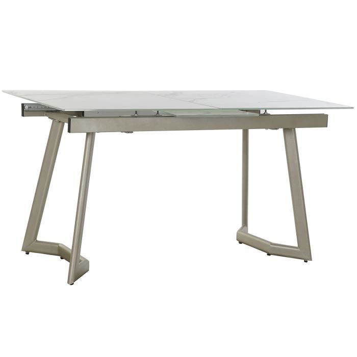 Table à manger Table repas extensible en métal coloris doré et verre ...