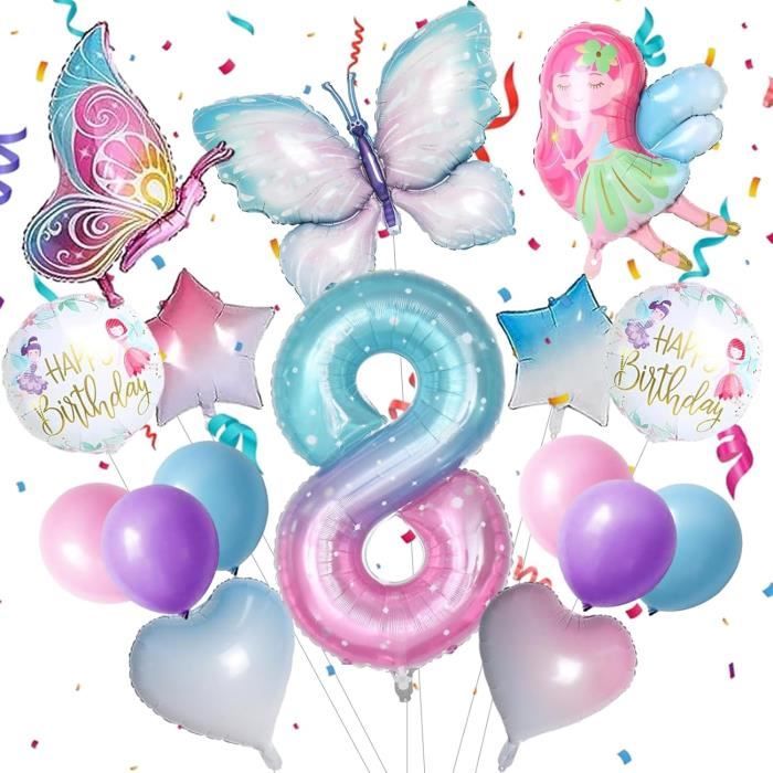Ballon Papillon 8 Ans, 16Pcs Ballon Anniversaire 8 Ans, Decoration ...
