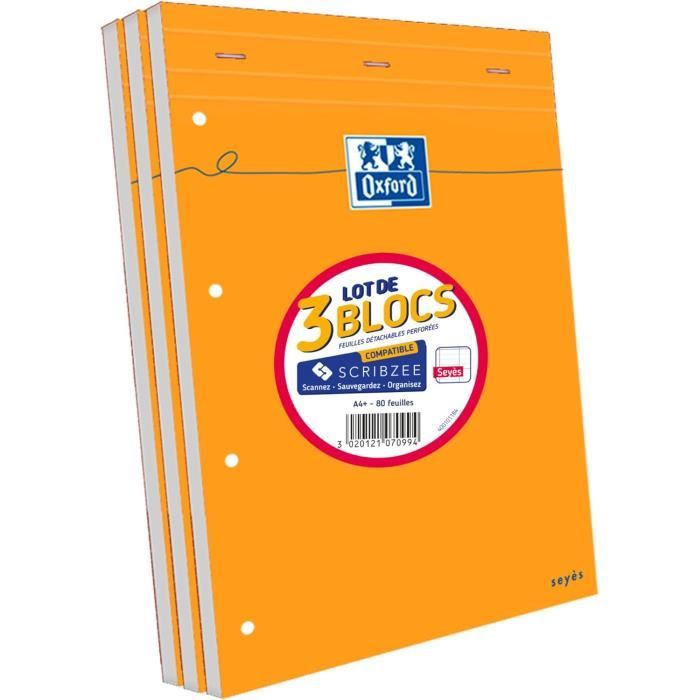 Lot de 3 Bloc-Notes Agrafés Format A4+ (21x31,5cm) 160 Pages Grands ...