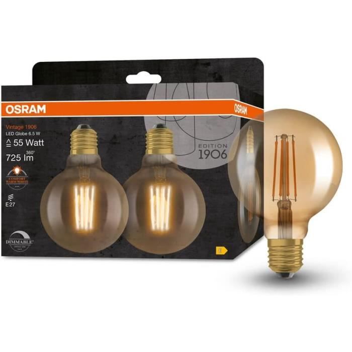 OSRAM 1906 édition Vintage, E27-base, verre doré ,Blanc chaud (2400K), 725 Lumen, Remplacement ...
