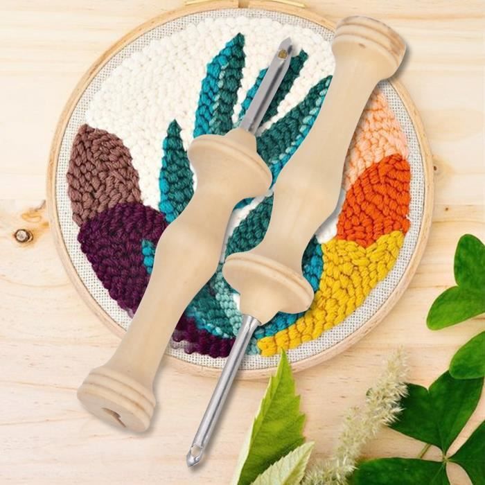 Punch Needle Tools 2Pcs Punch Needle Embroidery Kit Wooden Handle Yarn ...