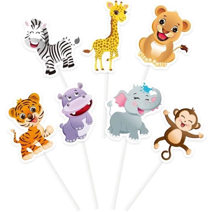 Jungle Zoo Animaux Cupcake Toppers Choix - 28 Pcs Safari Thème Fête ...