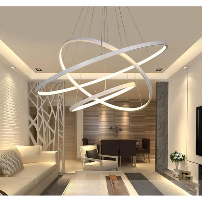 Led Lustre Salon Plafonnier Créatif Rond 3 Cercle Lustre, Dimmable Avec ...