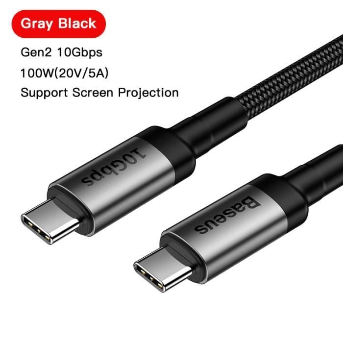 Gray Gen 2 100W-1m -câble USB 3.1 Type C PD Quick Charge 100 pour ...