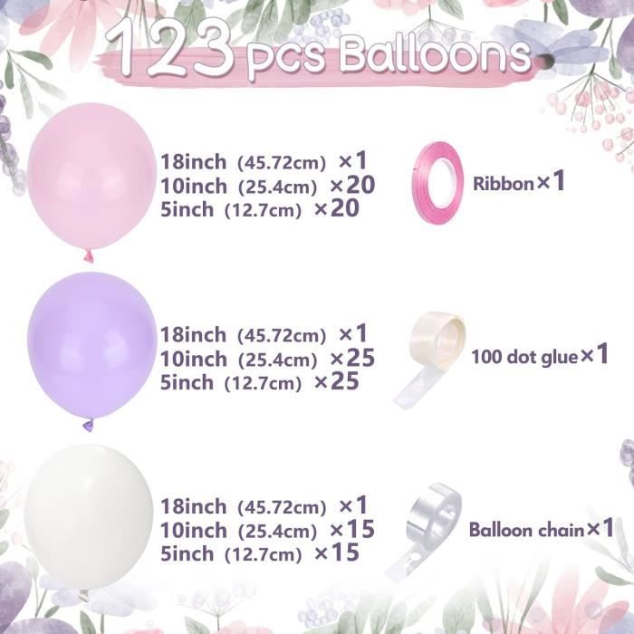 Ballon Guirlande Kit Rose Violet, 123 Pièce Arche Ballon Violet Rose ...