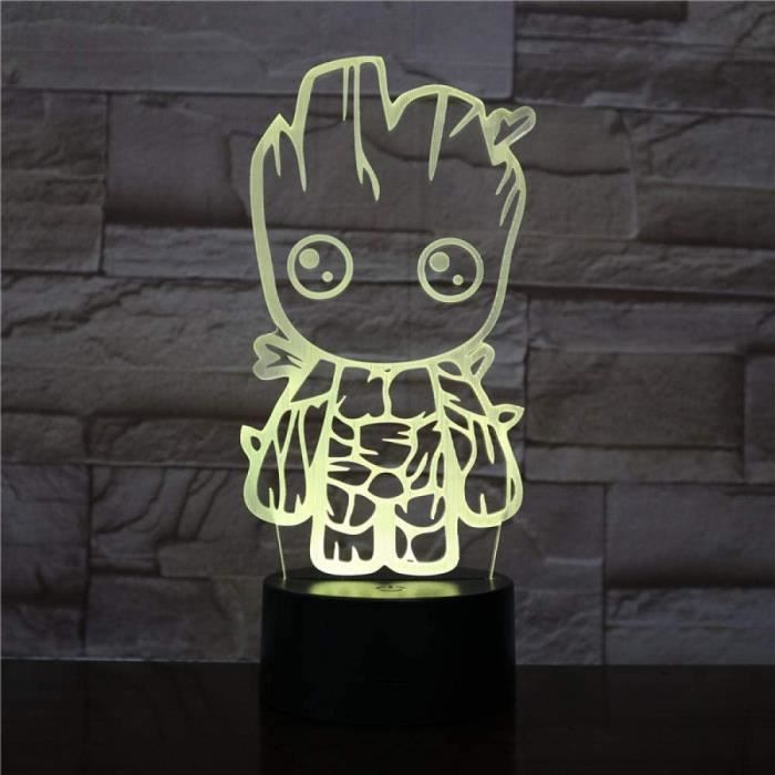 3D Nuit Lumière Arbre Homme Groot Figure Illusion Lampe 7 Couleurs Led ...