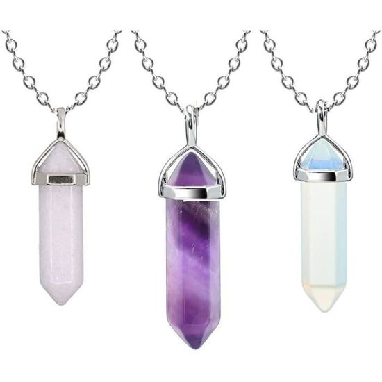3 Pièces Collier Hexagonal Pierre Pointe Pendentif Prisme Cristal ...