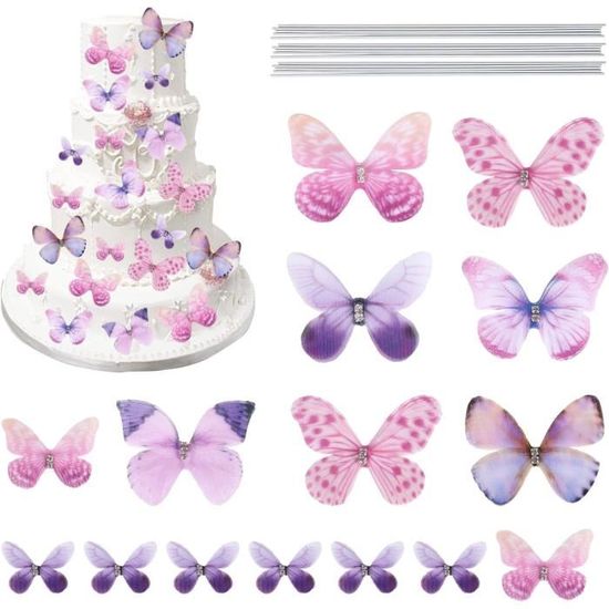 24 Pcs Papillon Décoration De Gâteau 3D Papillon Gâteau Topper Avec ...