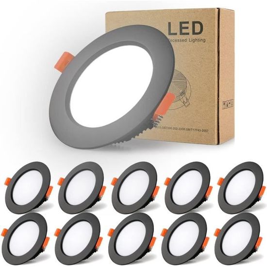 Spot Led Encastrable Extra Plat Noir (10Pack),IP44 LED Spot Salle de Bain,5W 500LM Equivalent ...