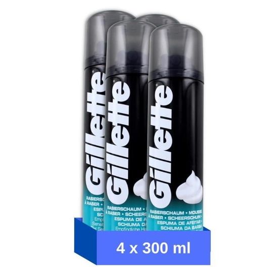 Gillette Basic Crème à Raser Peaux Sensibles - 300 ml - 4 pièces ...