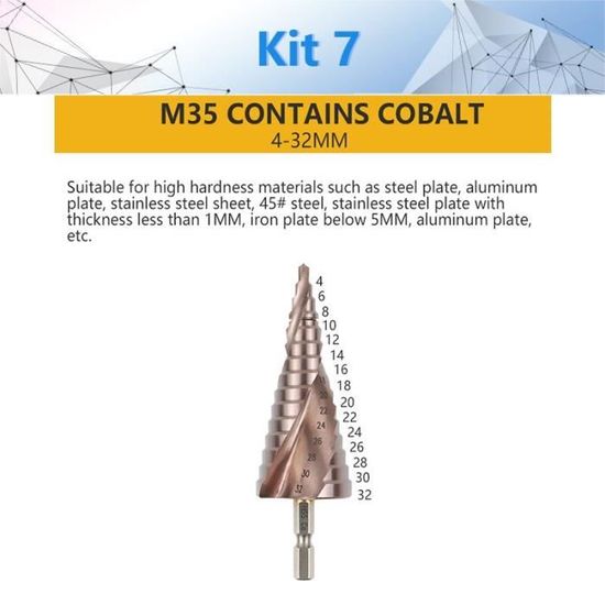 Kit 7 - Foret étagé à cône revêtu de titane en Cobalt HSS - YWEI ...