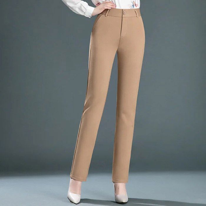 Pantalon droit mince taille haute élastique de haute qualité pour ...