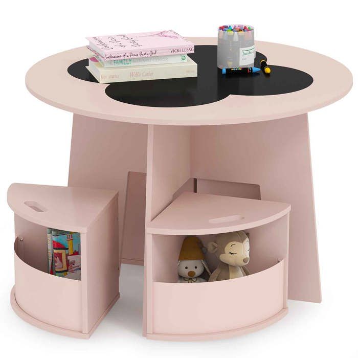 DREAMADE Ensemble Table Enfants avec 4 Tabourets de Rangement, Tableau ...