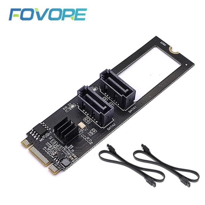 Adaptateur SATA à M.2 NVME SSD, 2 ports, PCIe Key M + B 6Gbps, carte'extension, convertisseur ...