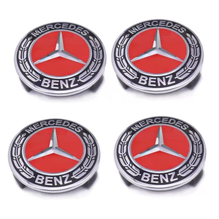 4 x centres de roue Rouge 75mm Mercedes Benz ABS cache moyeu emblème ...