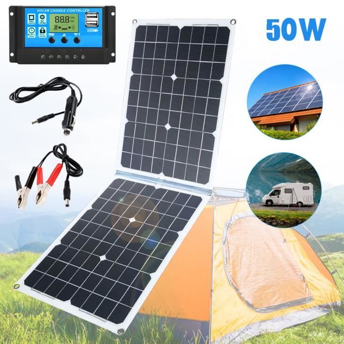 50W Panneau Solaire Portable Pliable Kit 12V Panneaux Solaires Chargeur de Batterie Contrôleur ...