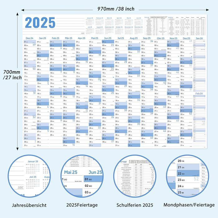 Calendrier Scolaire Planning Annuel Calendrier Mural Géant 2025 ...
