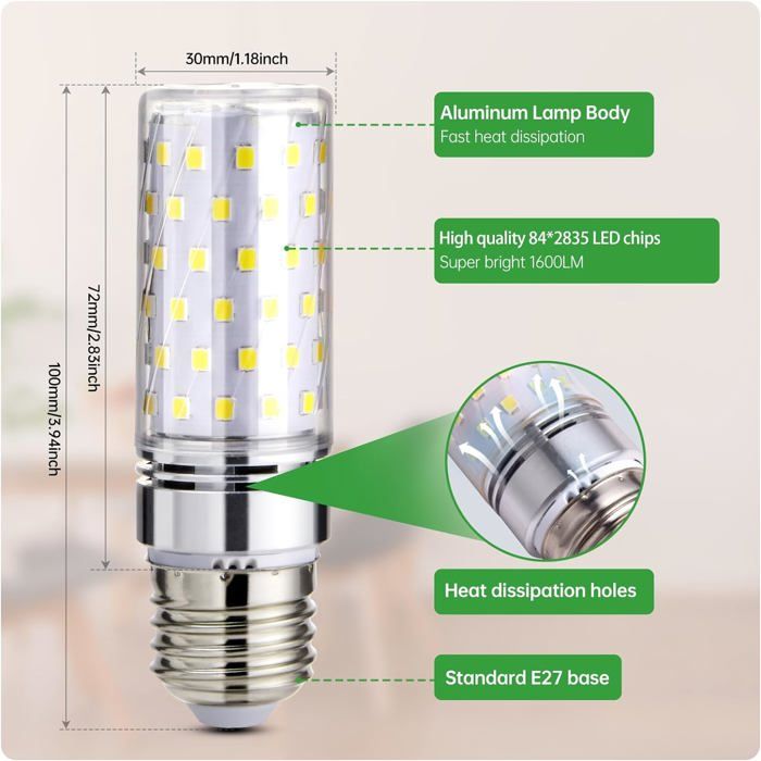 Ampoule LED E27 Blanc Froid 6000K 16W 1600LM Ampoules E27 LED Équivalent 150W Lampe Halogène ...