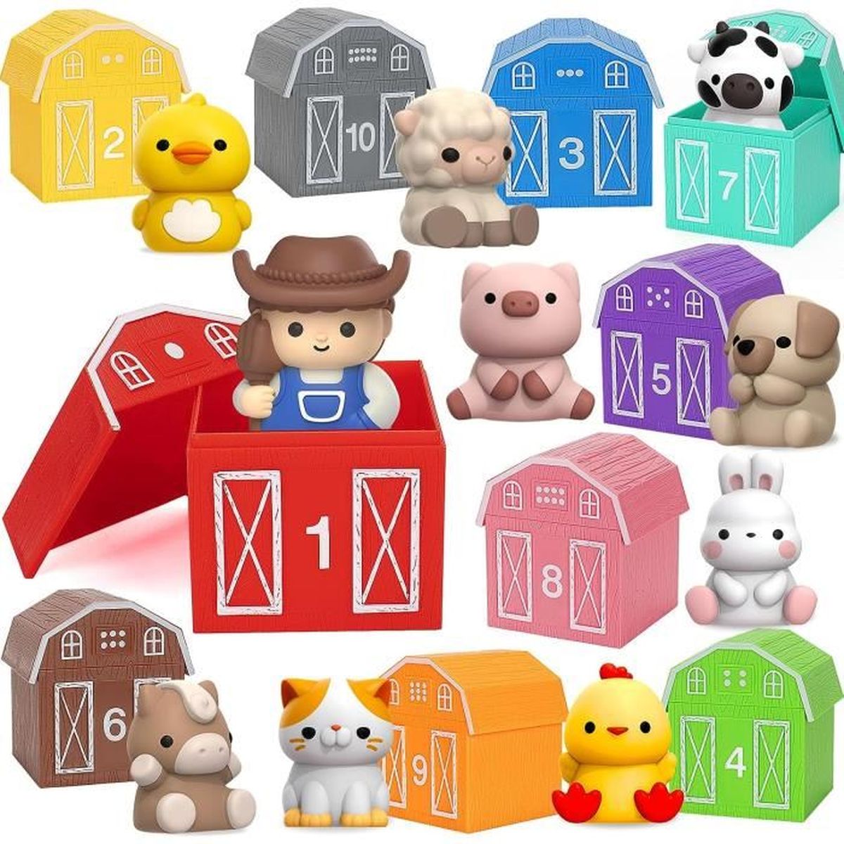 Learning Toys Toddlers,20Pcs Farm Animals Barn Toy Montessori Counting ...