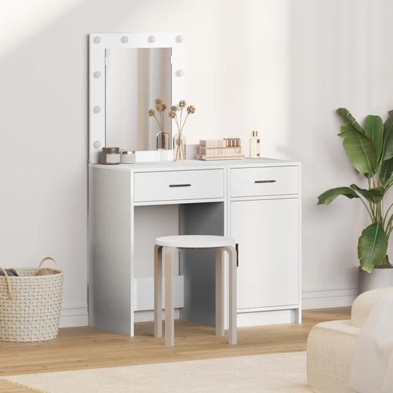 Coiffeuse moderne avec éclairage LED - vidaxl - 2 pièces - Blanc ...