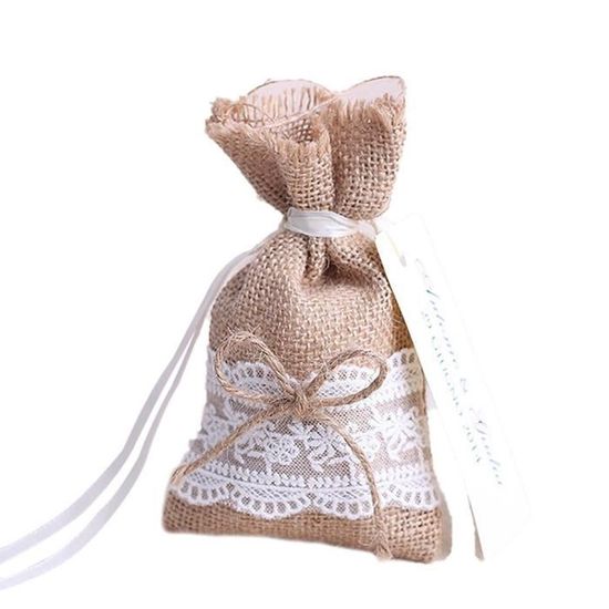 Da.Wa 30Pcs Sachet à Dragées Toile de Jute avec Ruban et Dentelle Sac ...
