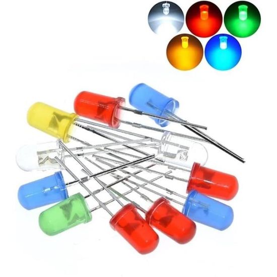 Kit Assorti De Lumière À Diode Led 5Mm Vert Bleu Blanc Jaune Rouge ...