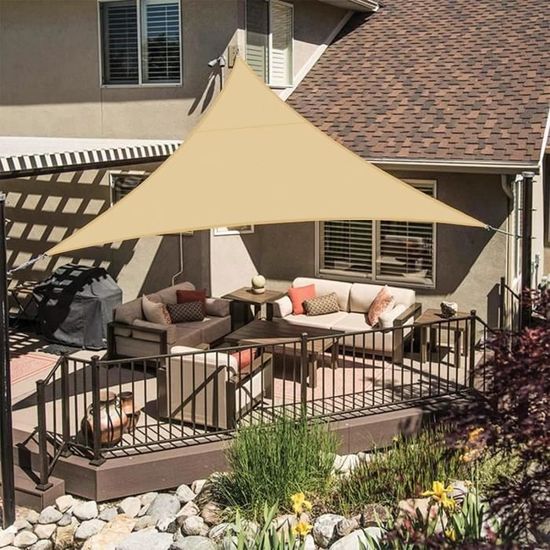 Voile D'Ombrage Triangulaire 5X5X5M Toile Ombrage Auvent Imperméable Pes,Protection 95% Uv Pour ...