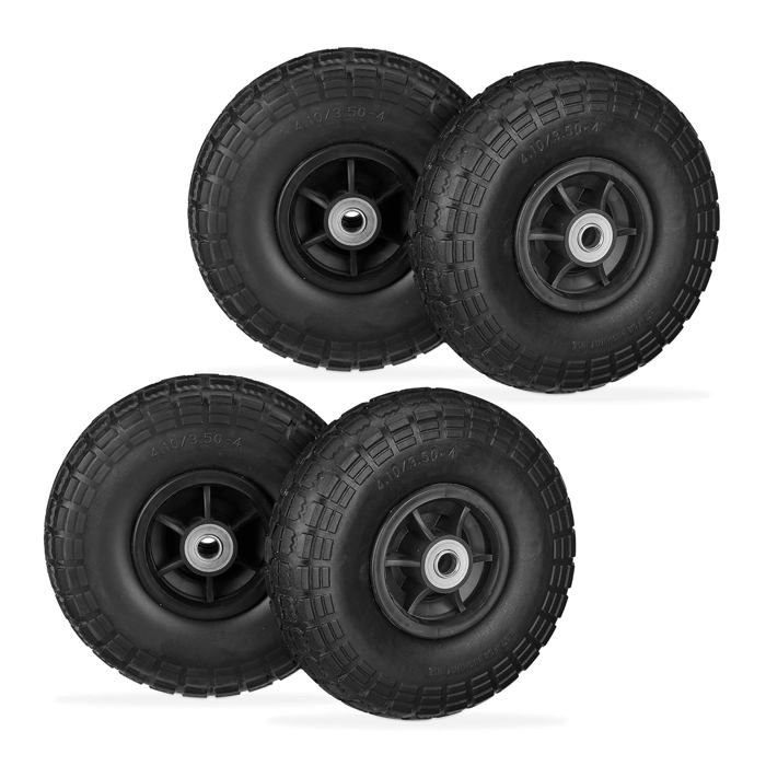 Set of 4 Rubber Puncture Proof Trolley Wheel 260 x 85 mm Axle 16 mm 4.1 ...
