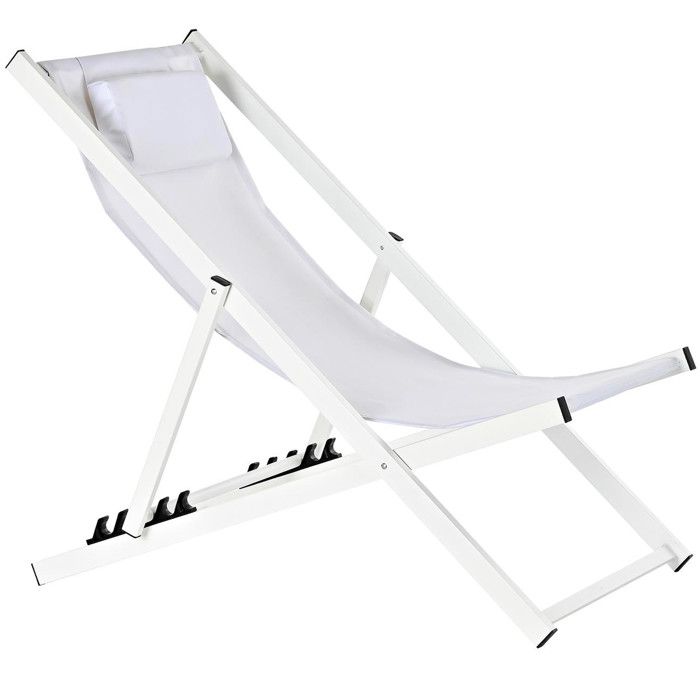 Chaise longue pliante chilienne en aluminium et tissu blanc 102x63x98cm ...