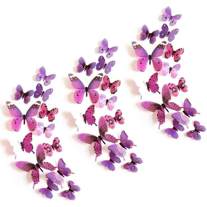 Stickers Papillon 3d, 36 Pièces Stickers Papillon Violet-Papillons ...