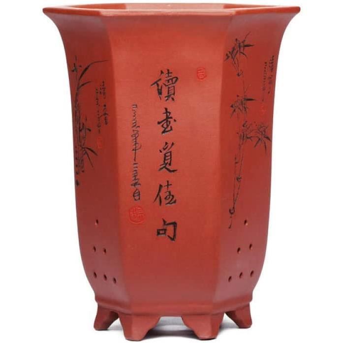 Rouge Pot Fleur Exterieur avec Trou de Vidange Fait Main Pôt de Fleur ...