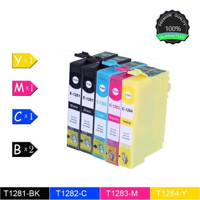 Lot de 5 Compatible Epson T1281-T1284 (2xNoir,1xCyan,1xMagenta,1xJaune ...