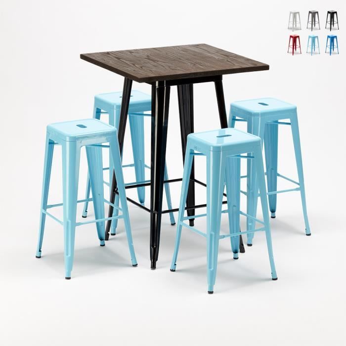 Ensemble Little Italy table haute et 4 tabourets en métal Tolix style ...